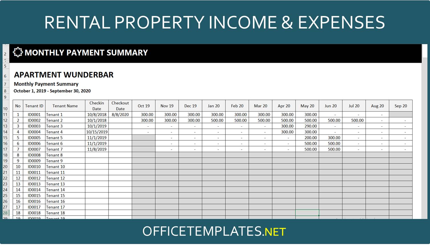 Landlords Rental Income And Expenses Tracking Spreadsheet